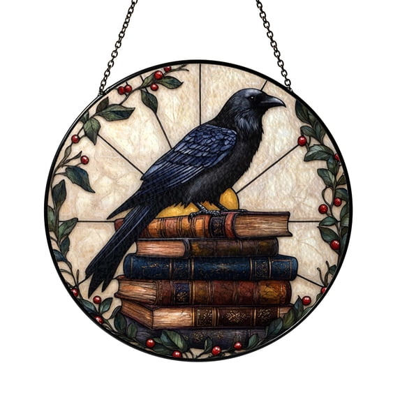 Decorative Raven and Books Stained Glass Suncatcher, Gothic Window ...