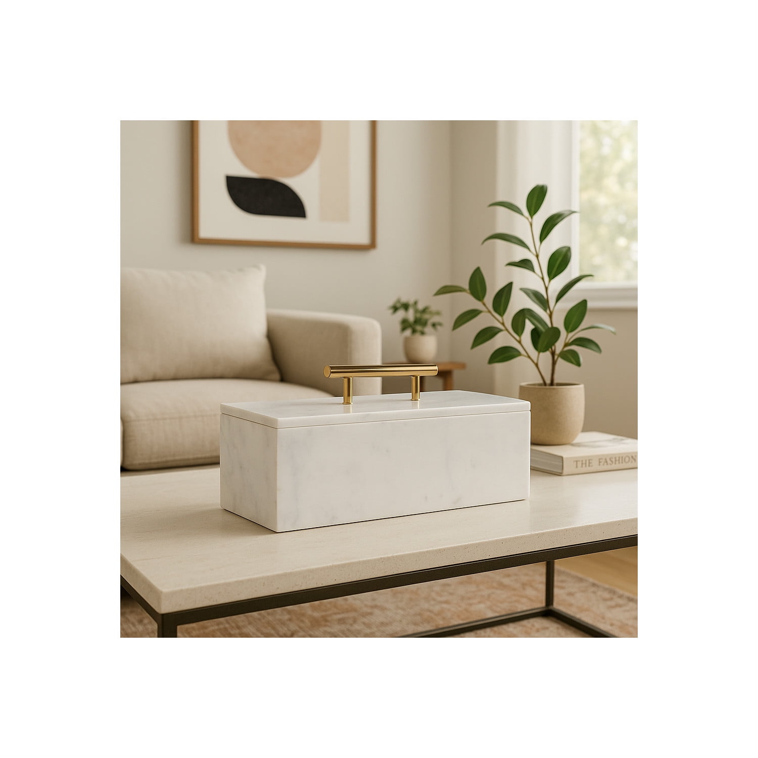Decorative Rectangular Marble Boxes with Metal Handle for Home Decor ...