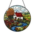 Decorative Red Barn Stained Glass Window Hanging with Open Field Scene ...