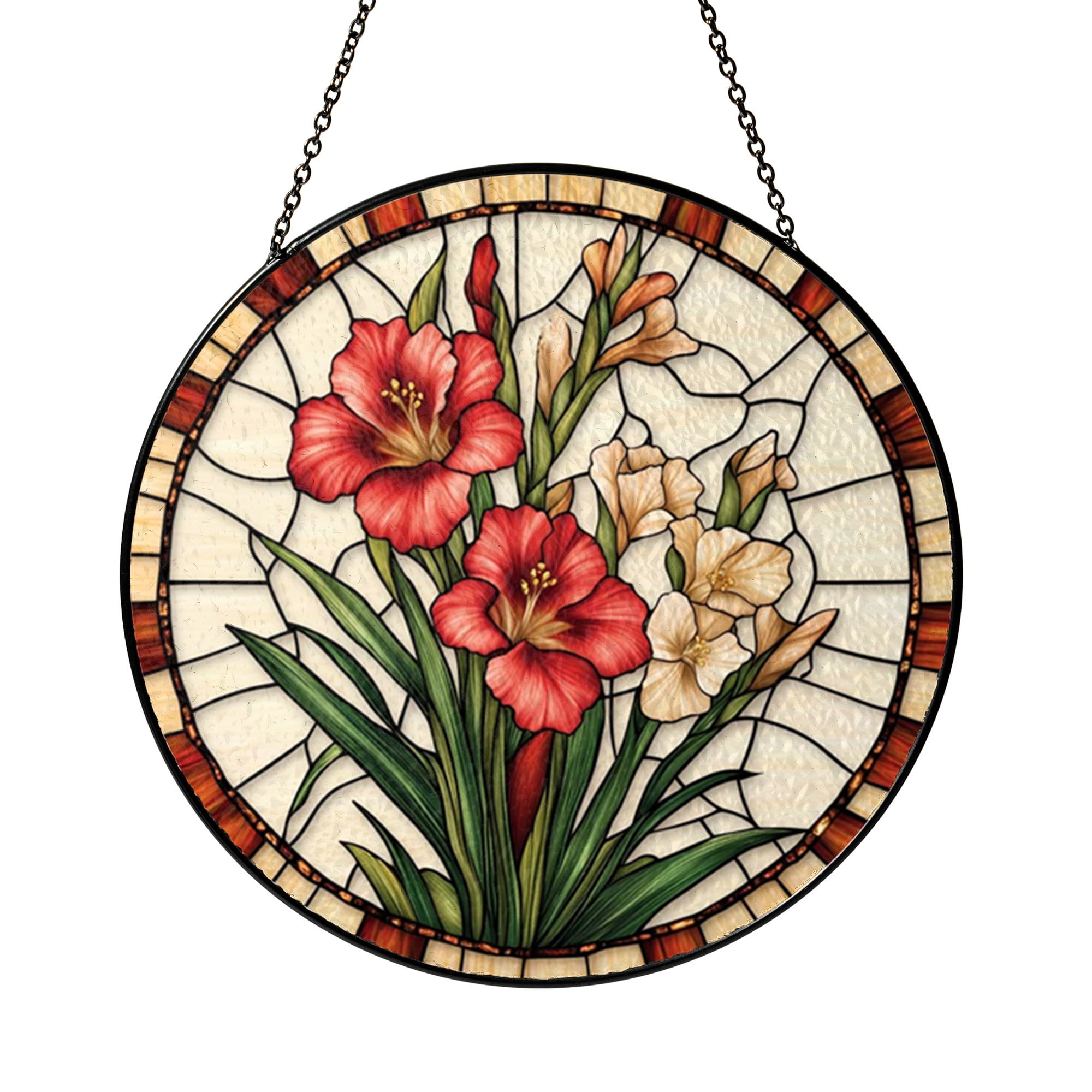 Decorative Red Gladiolus Flower Stained Glass Style Suncatcher Window ...