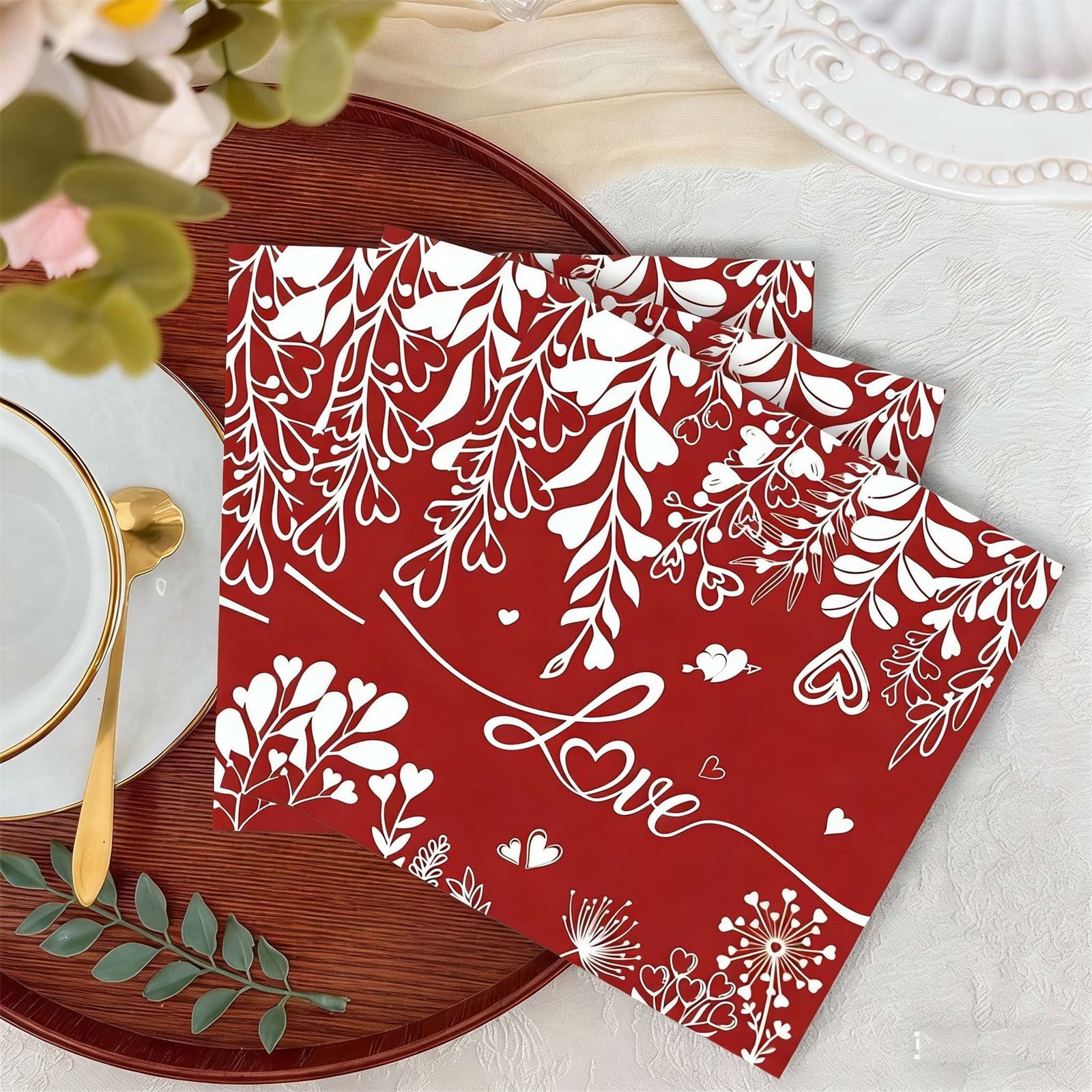 Decorative Red Paper Napkins for Wedding, Heart Pattern Luncheon ...