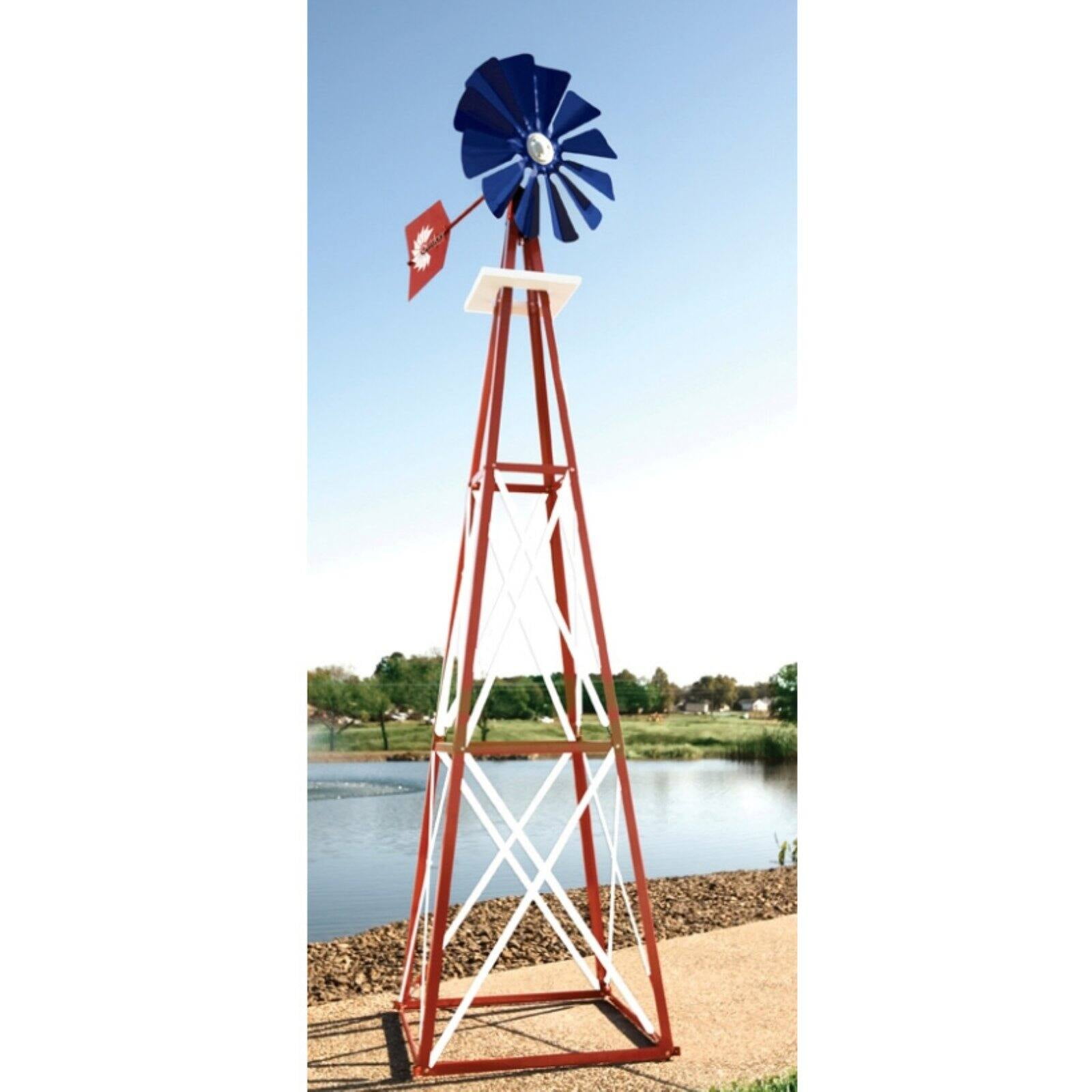 Decorative Red White and Blue Powder Coated Metal Backyard Windmill ...