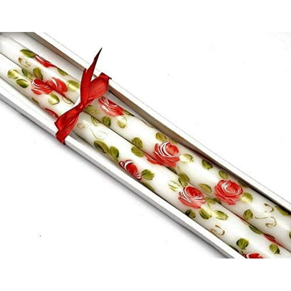 Decorative Romantic Set of Two Elegant Dripless Artist Hand Painted Red ...