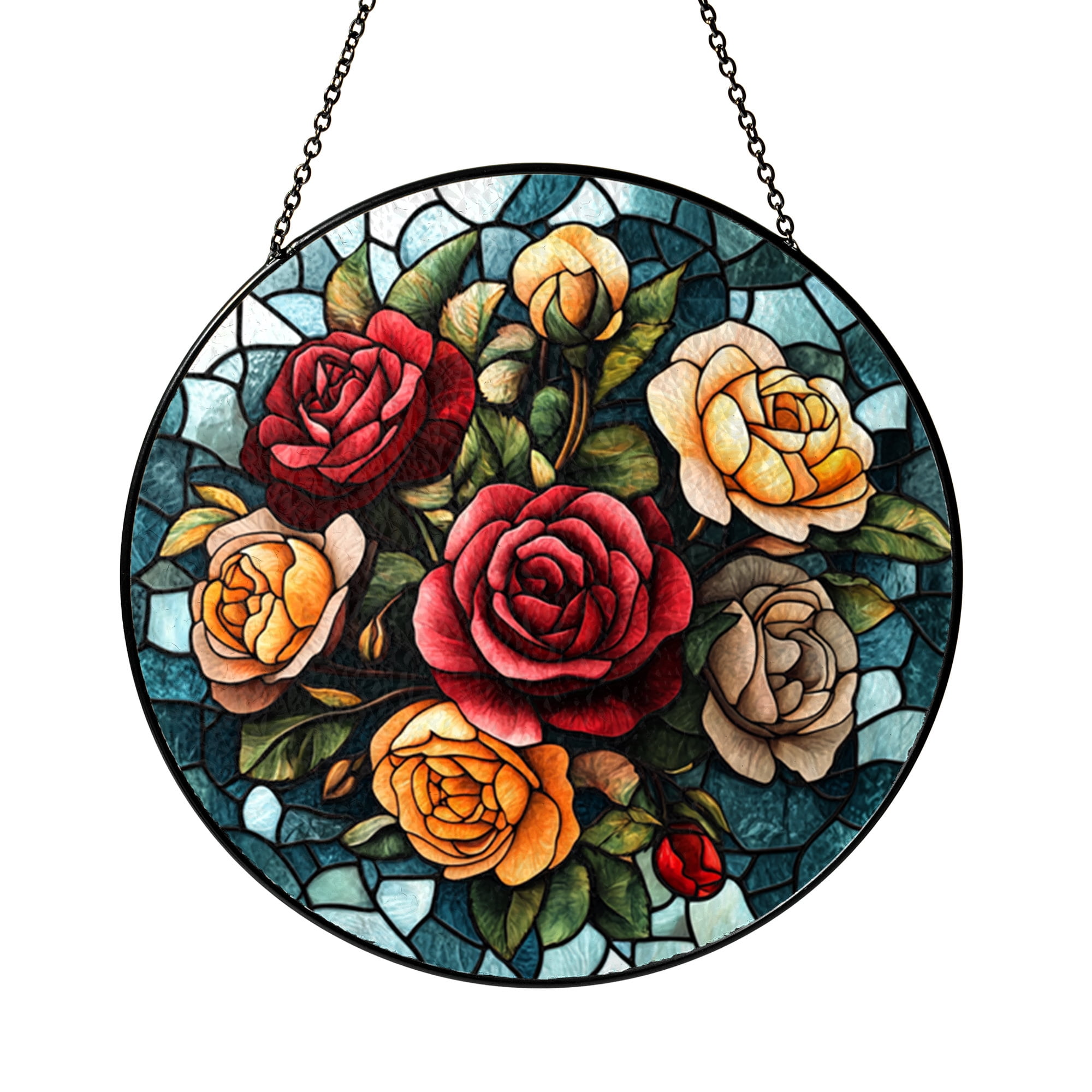 Decorative Rose Bouquet Stained Glass Window Hanging, Floral Suncatcher ...