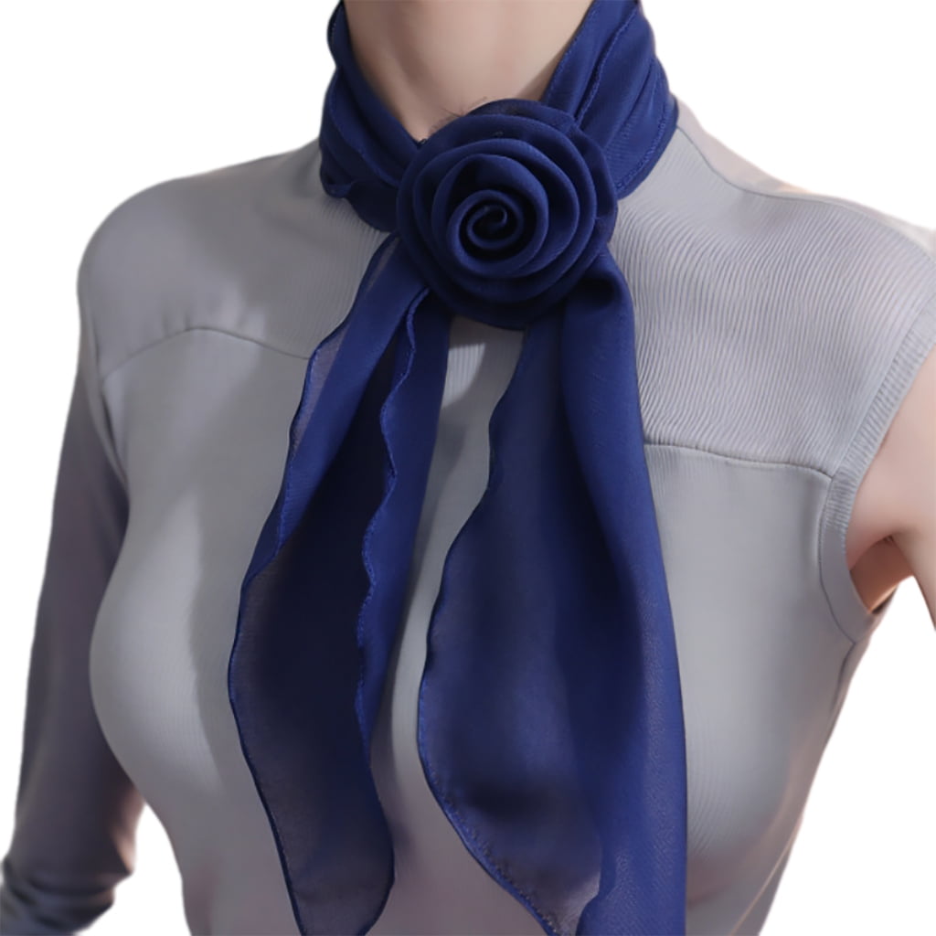 Decorative Rose Flower Necktie Small Silk Scarf for Girl Women Dress ...