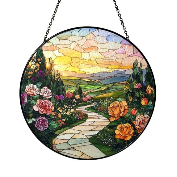 Decorative Rose Garden Stained Glass Style Window Hanging, Botanical ...