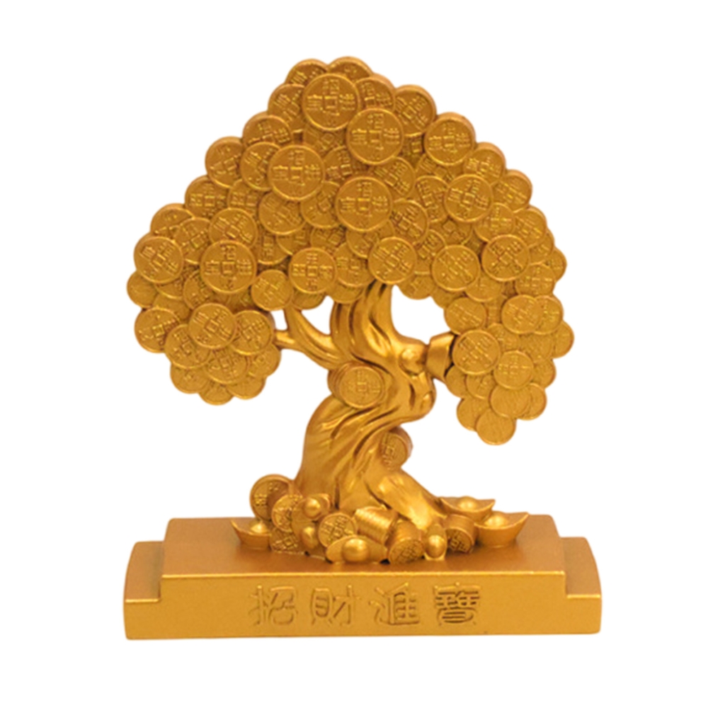 Decorative Rotating Money Tree Statue Gold Fengshui Wealth Figurine for ...