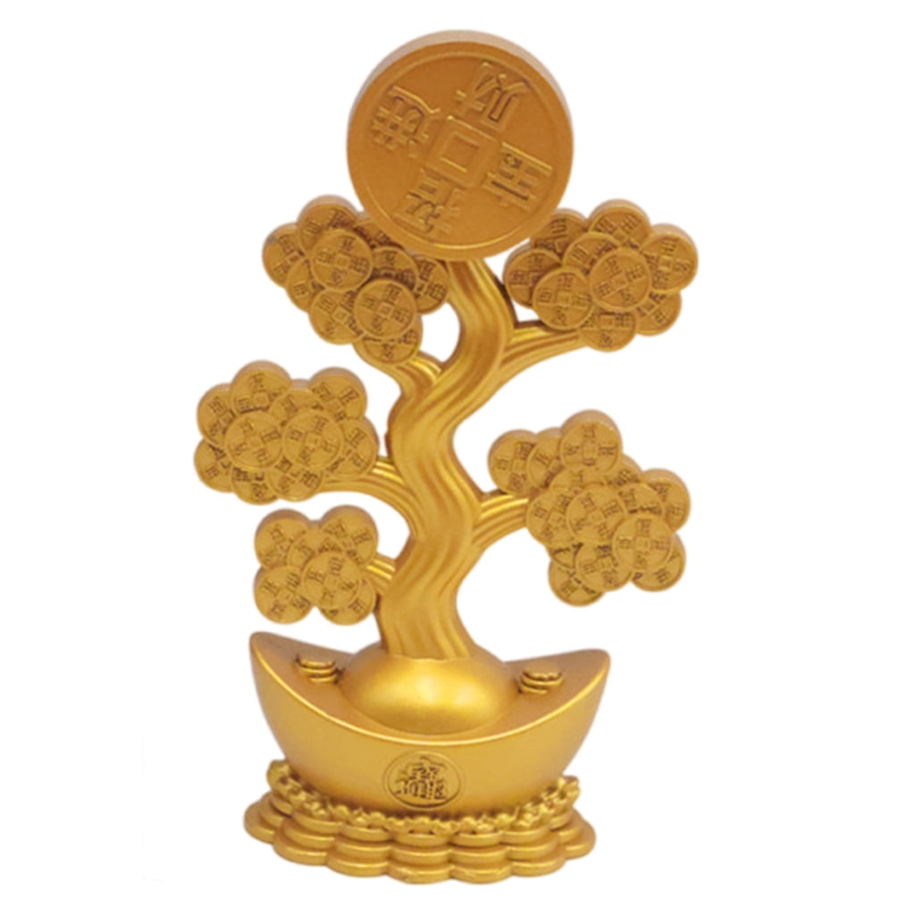Decorative Rotating Money Tree Statue Gold Fengshui Wealth Figurine for ...