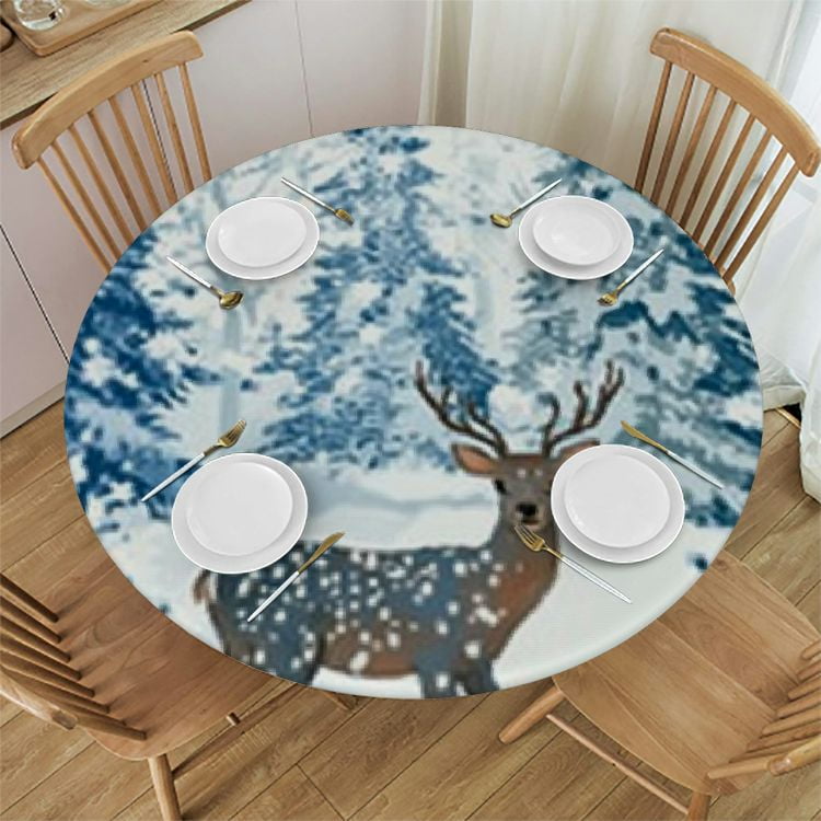 Decorative Round Fitted Tablecloth Cover, Winter Elastic Edged Fitted ...