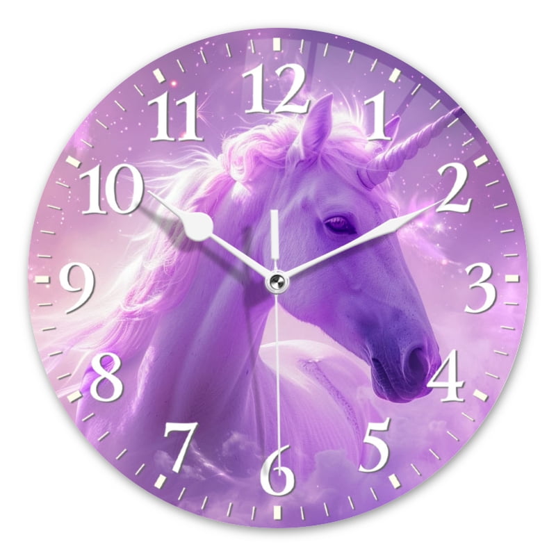 Round Wall Clock,Beautiful Unicorn In Purple Fantasy Sky,Silent Non ...