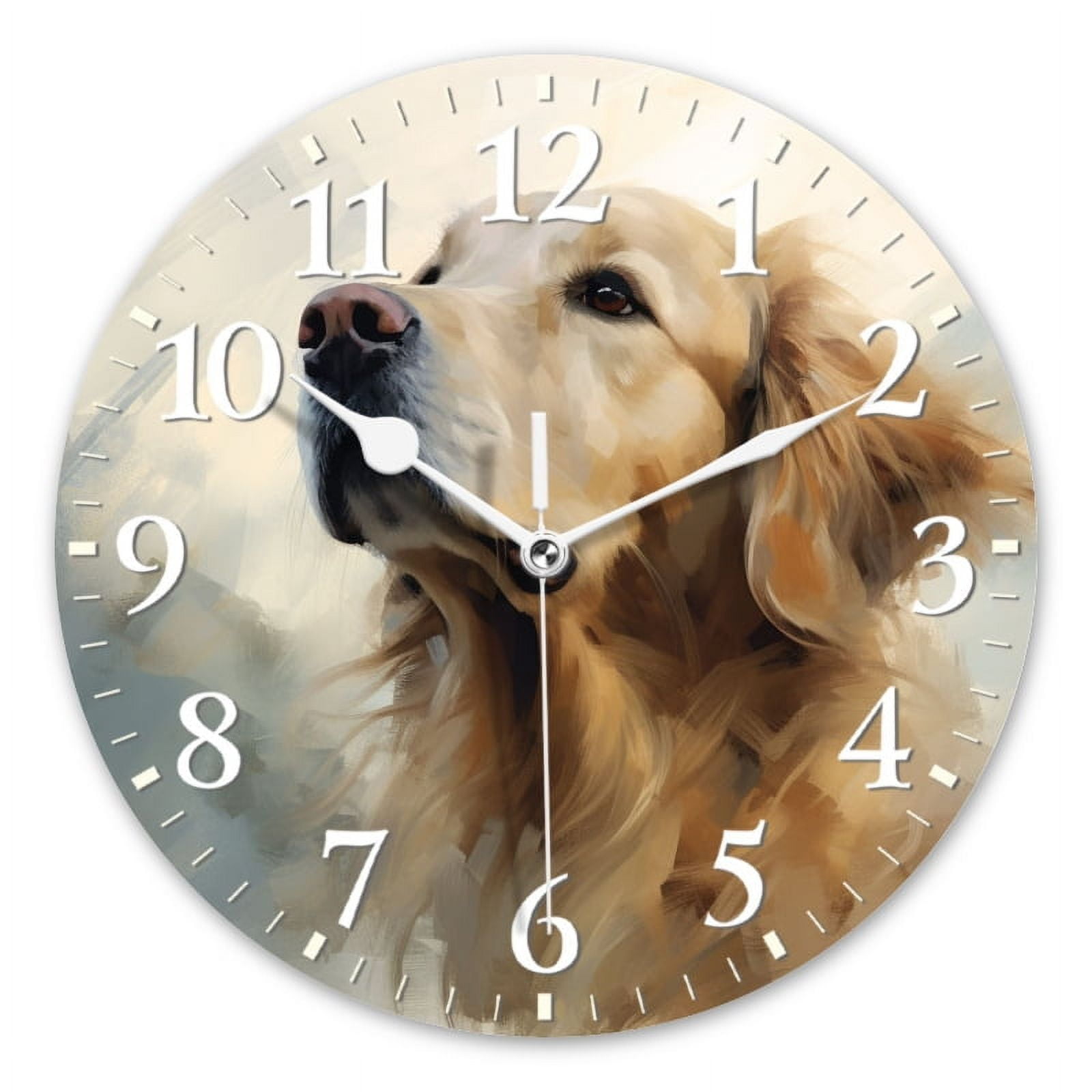 Round Wall Clock,Golden Retriever With Soft And Gentle Light,Silent Non ...