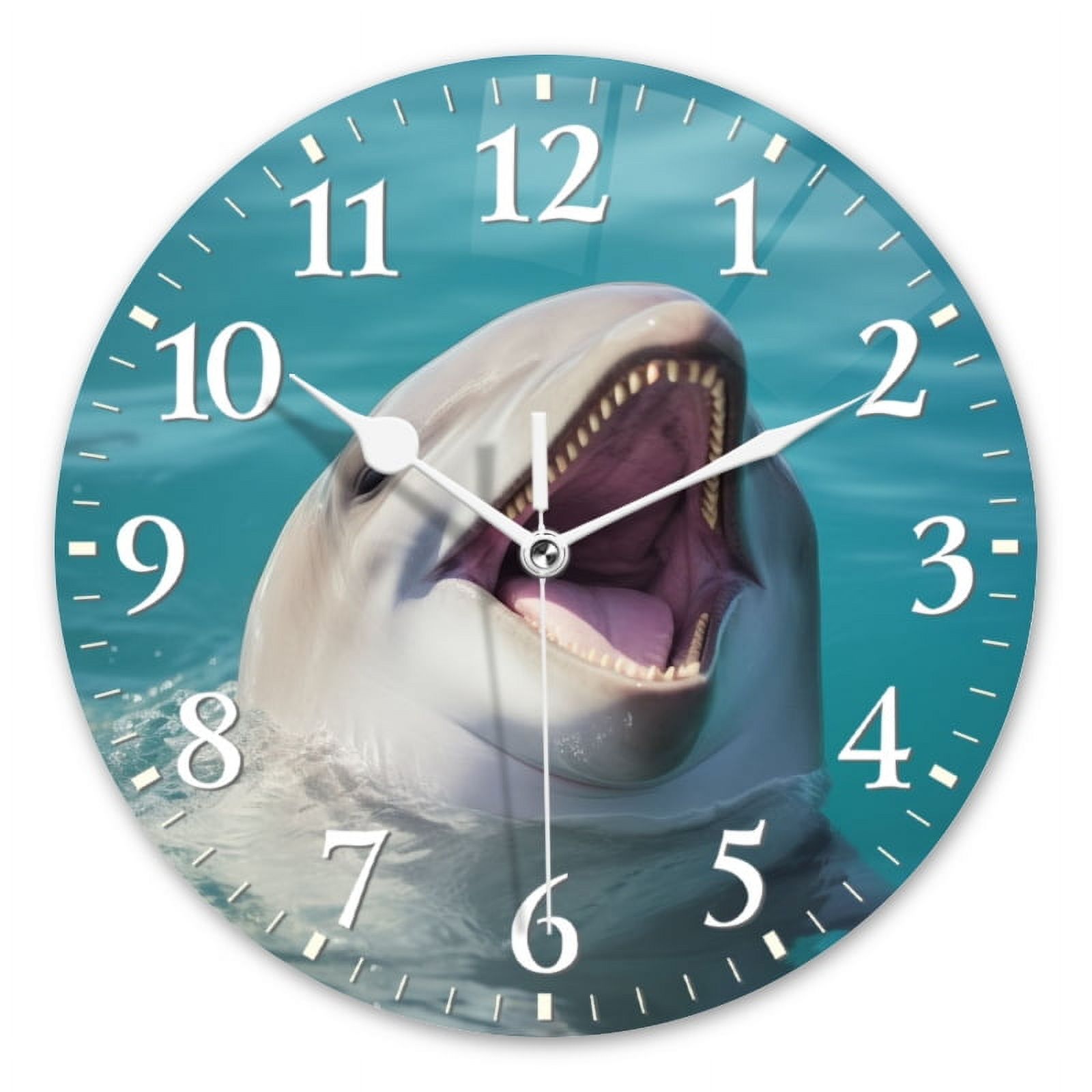 Round Wall Clock,White Dolphin With Open Mouth Laughing In The Water ...