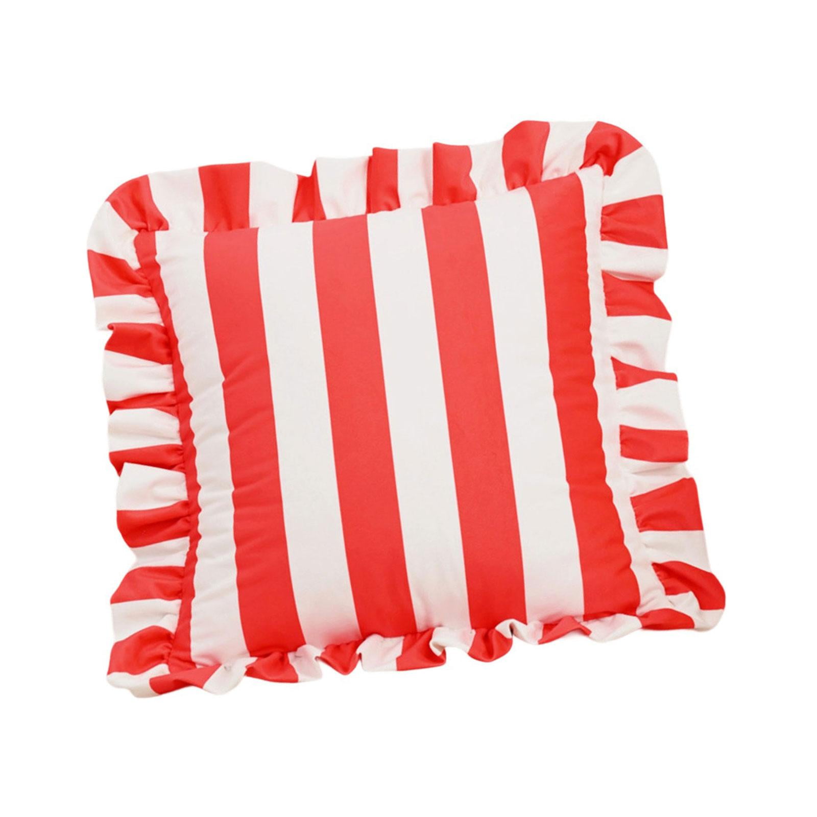 Decorative Ruffled Edges Cushion Cover Soft Polyester Fabric Striped ...