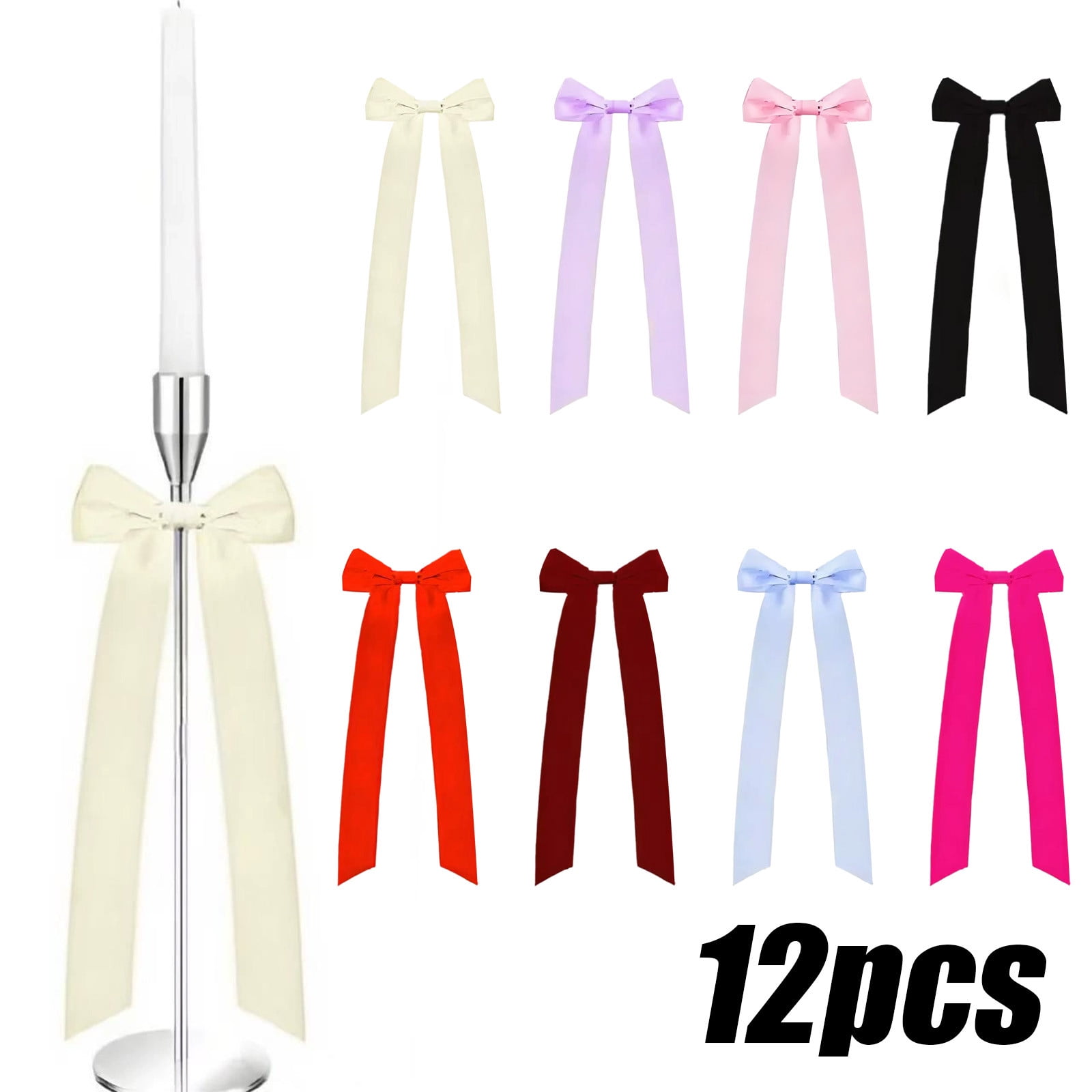 Decorative Satin Bow Set 12-Pack | Glossy Polyester Ribbon Bows for ...