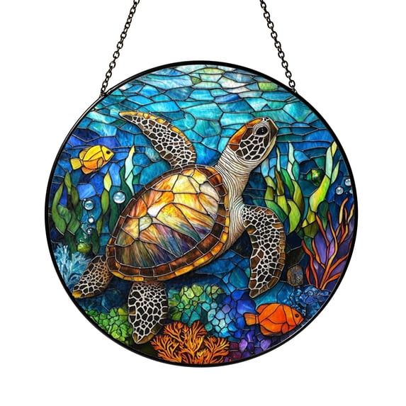 Decorative Sea Turtle Glass Window Accent, Ocean Inspired Hanging Art ...