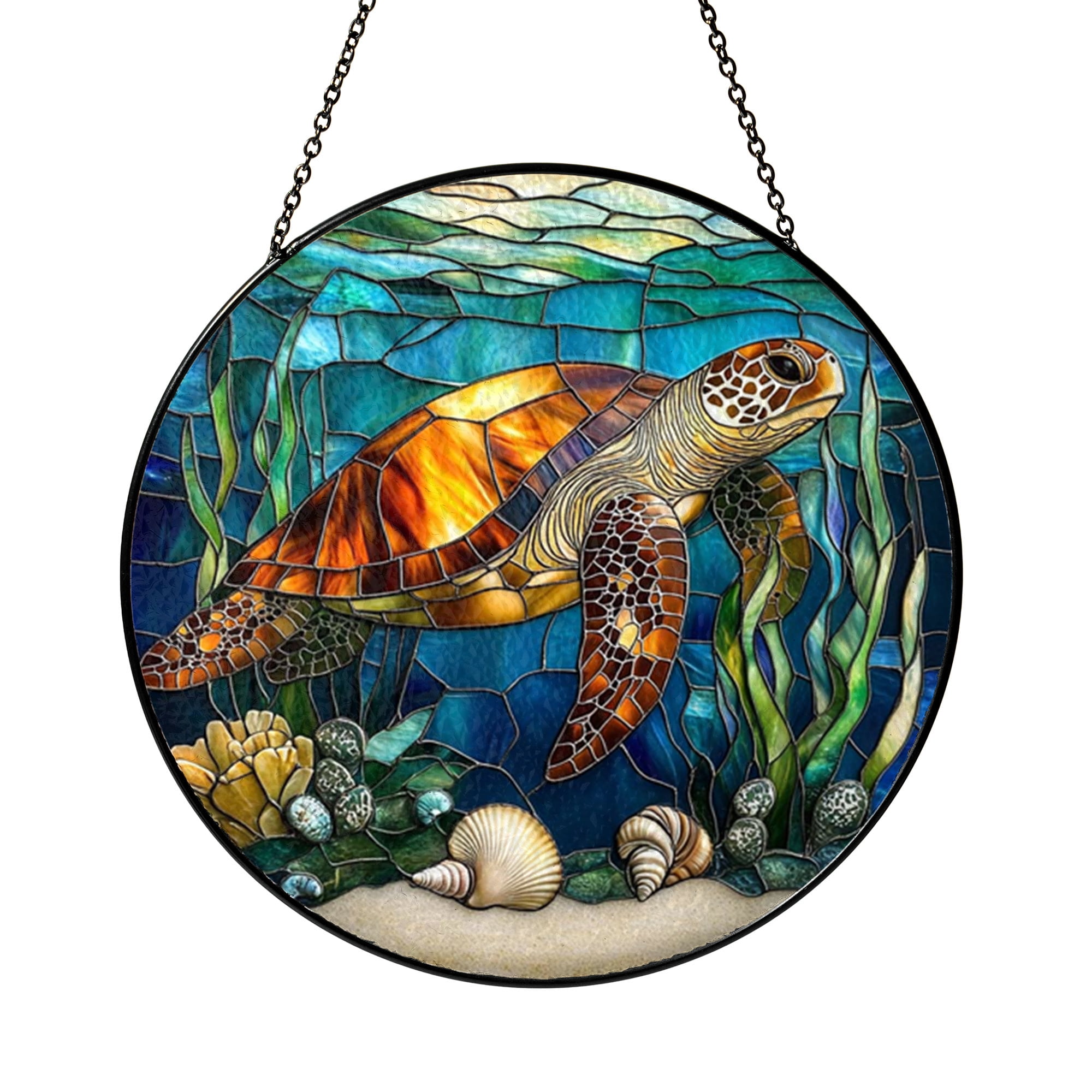 Decorative Sea Turtle Stained Glass Suncatcher Window Hanging Ornament ...