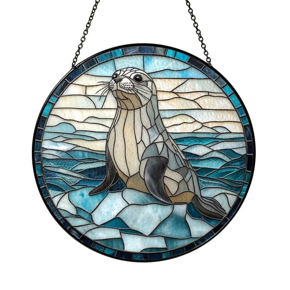Decorative Seal Ocean Stained Glass Style Suncatcher Window Hanging ...