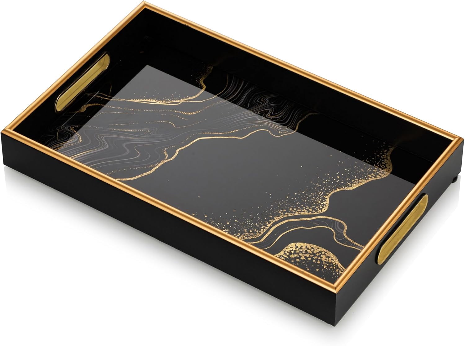 Decorative Serving Tray Black: Coffee Table Tray with Handles for ...