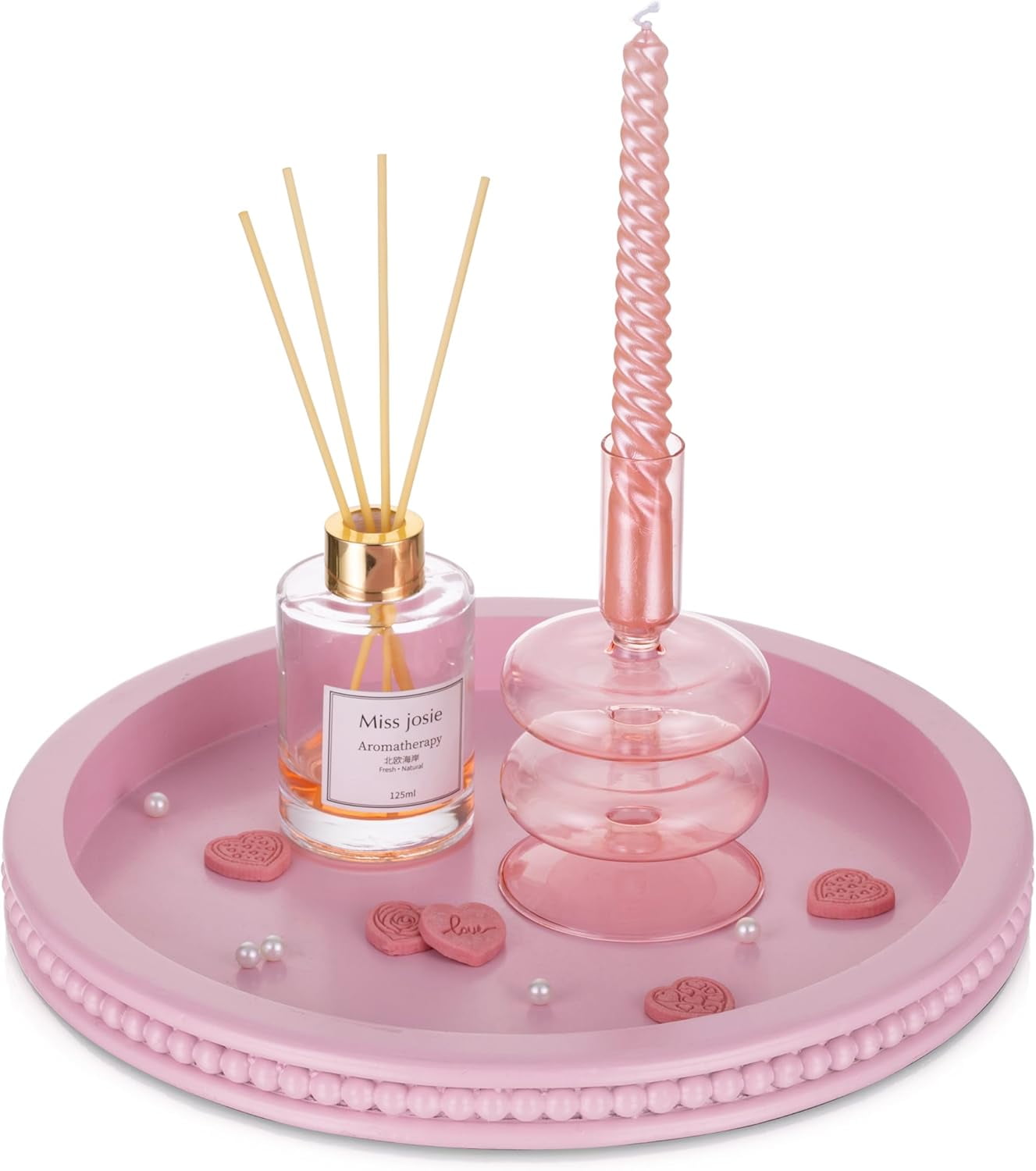 Decorative Serving Tray Wood: White Washed Bead Round Tray Decor for ...