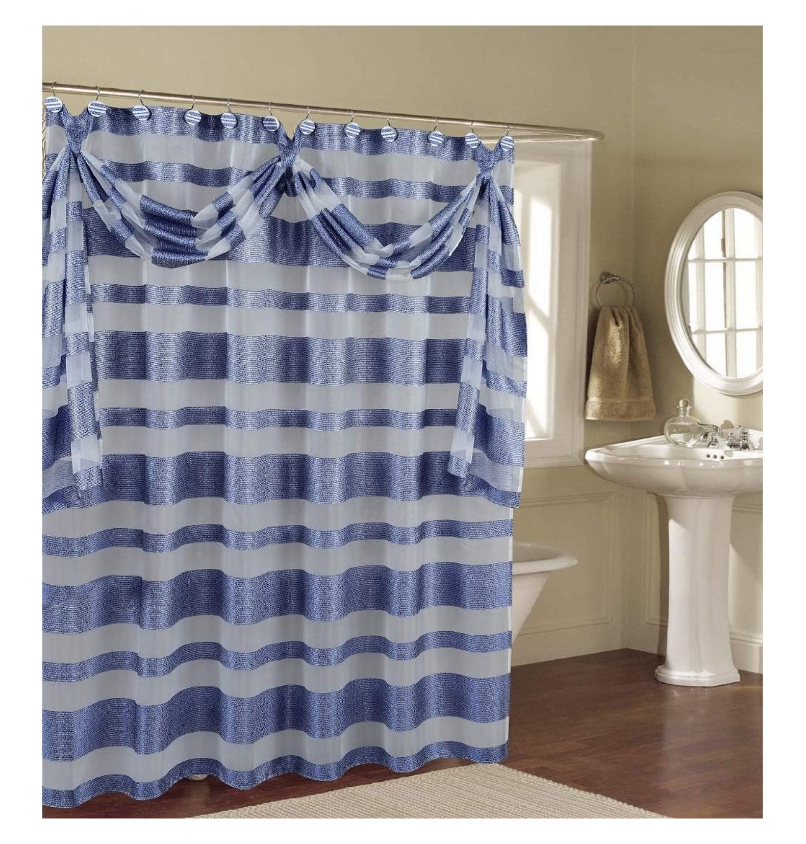 Decorative Sheer Scarf Shower Curtain with Floral & Striped Designs 70 ...