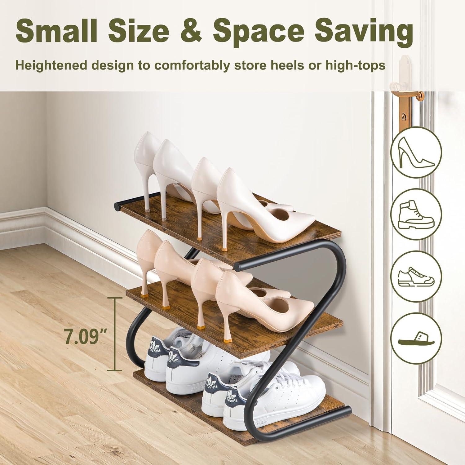 Decorative Shoe Rack for Entryway, 3-Tier Wooden Shoe Organizer for ...