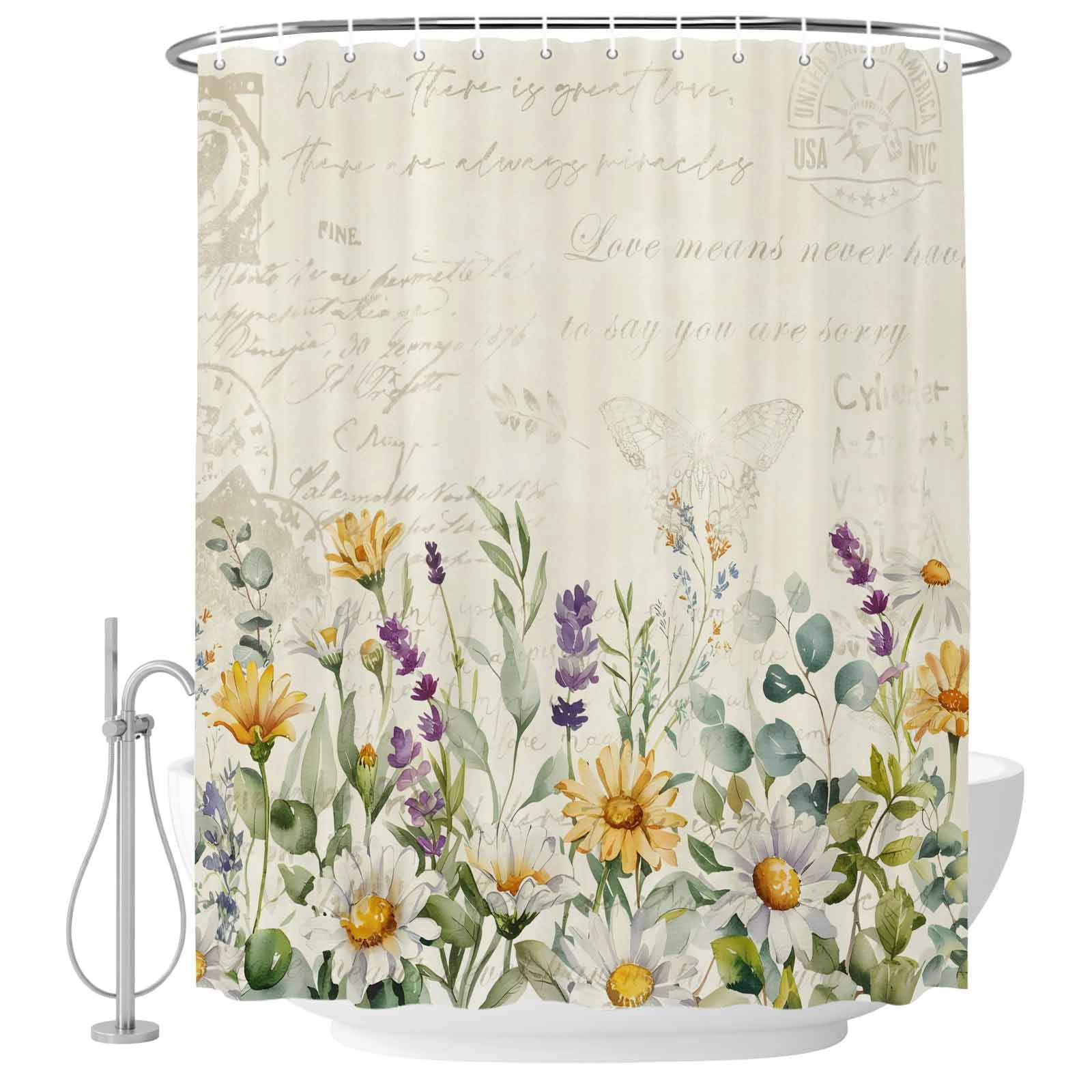 Decorative Shower Curtain Farmhouse Polyester Fabric Waterproof Bath ...