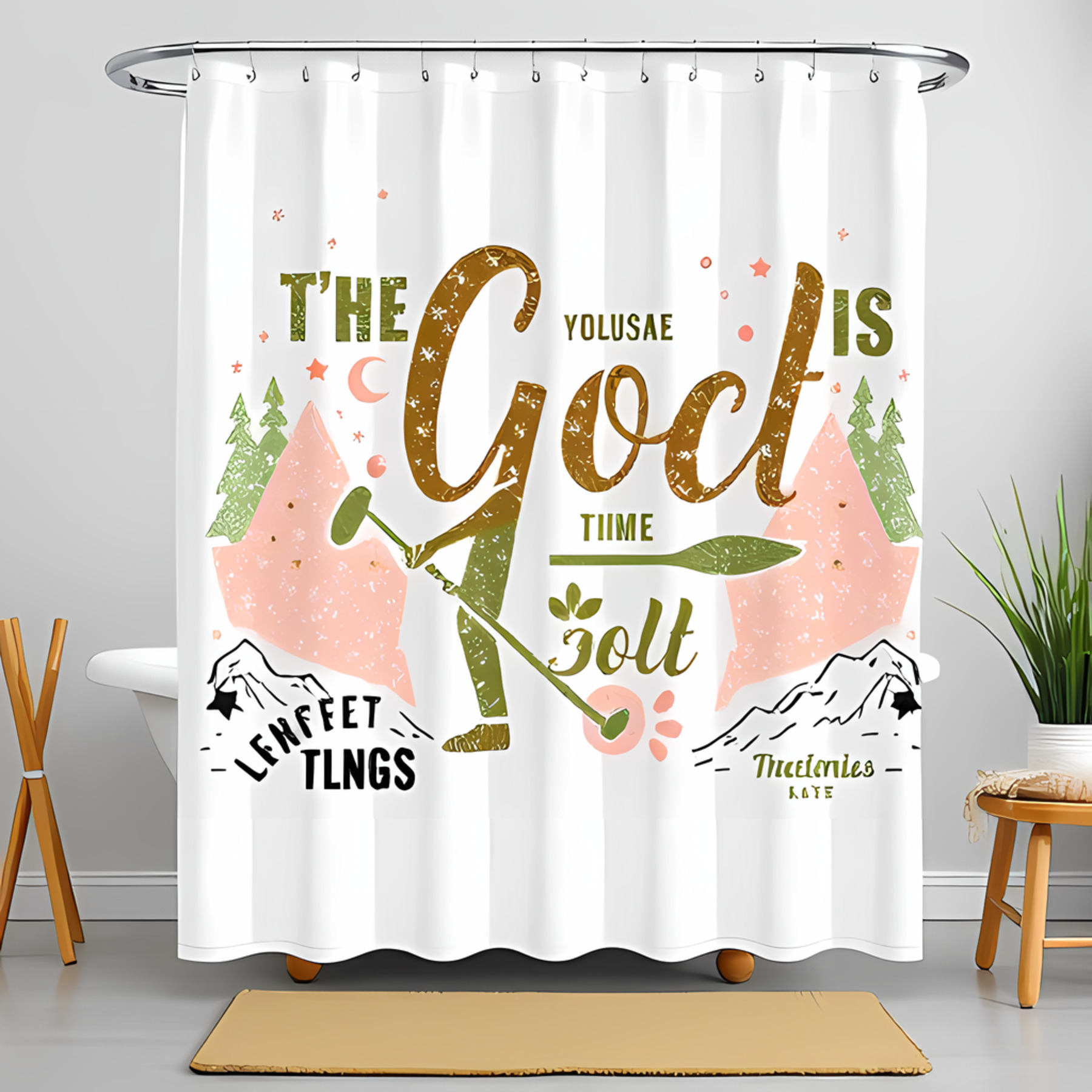 Decorative Shower Curtain with Inspirational Quote " THE GOD IS YOLSAE ...