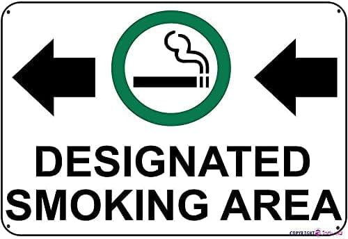 Decorative Sign DeSignated Smoking Area W Left Arrow Outdoor & Indoor ...