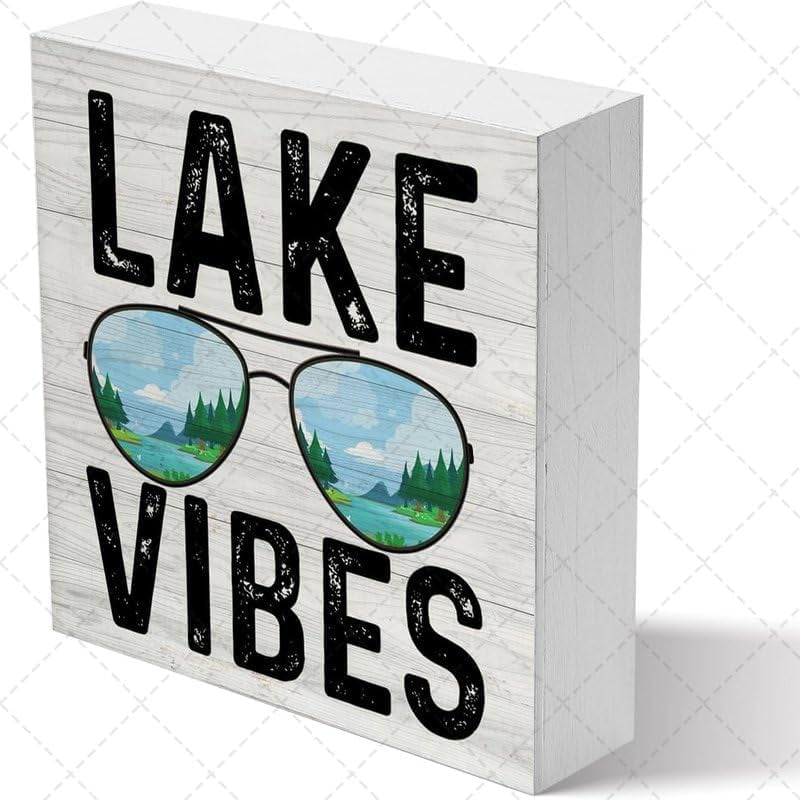 Decorative Sign Of Inspirational Quotes - Lake Vibes Wood Box Sign Home ...