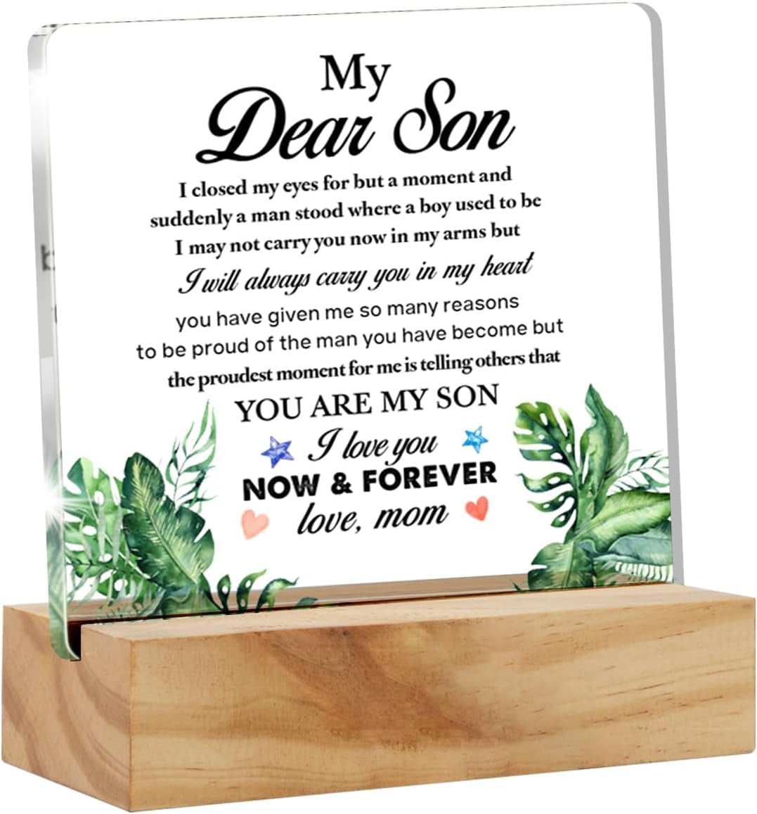 Decorative Signage, My Dear Son Acrylic Sign with Wood Stand, 4x4 Inch ...