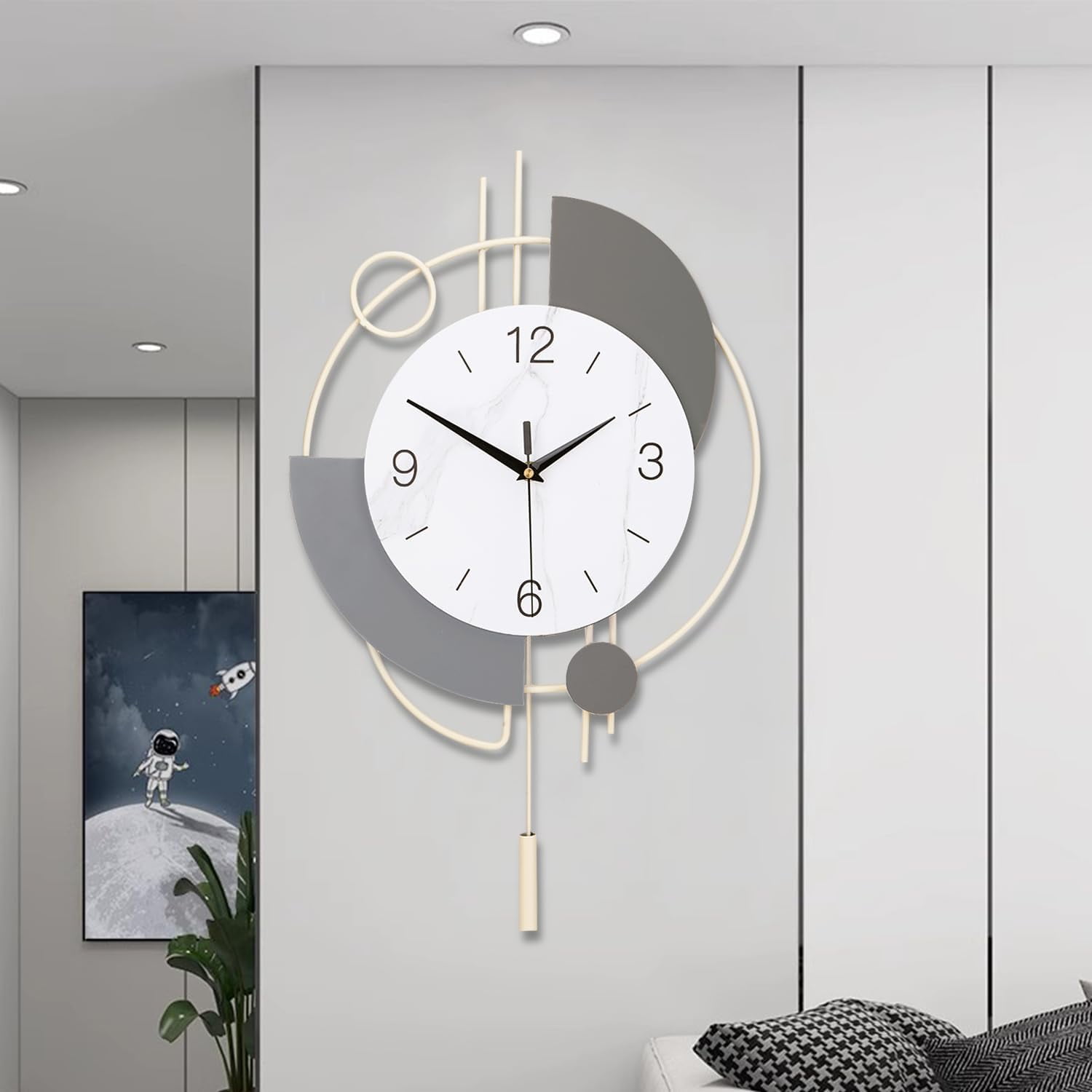 Decorative Silent Quartz Wall Clock with Pendulum, Large for Living ...