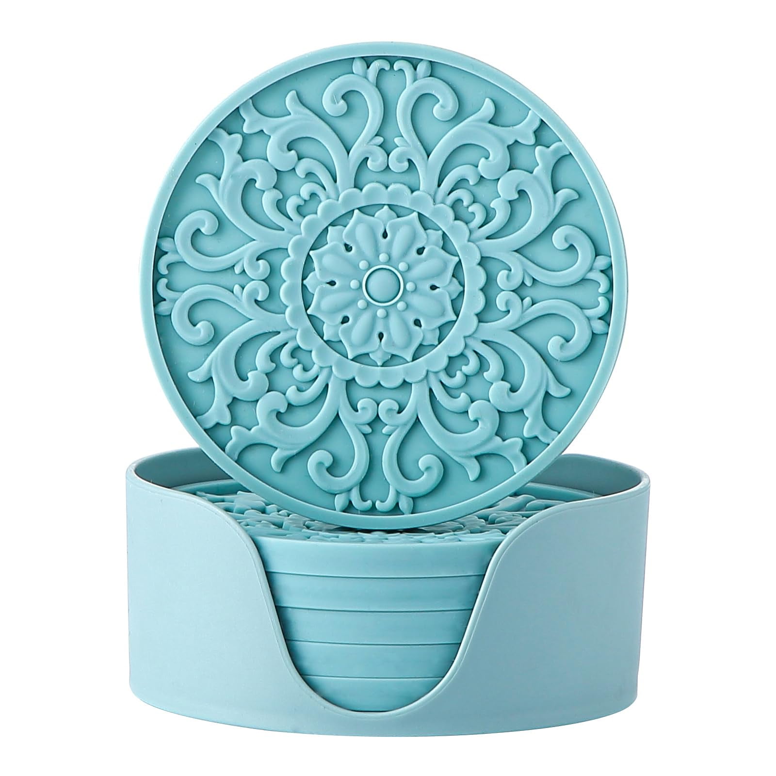 Decorative Silicone Coasters Set, 6 Non Slip Mats with Holder, Double ...
