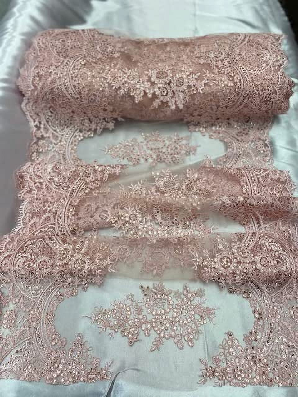 Decorative Silk INC Sequin lace Fabric with Embroideries on mesh (3 ...