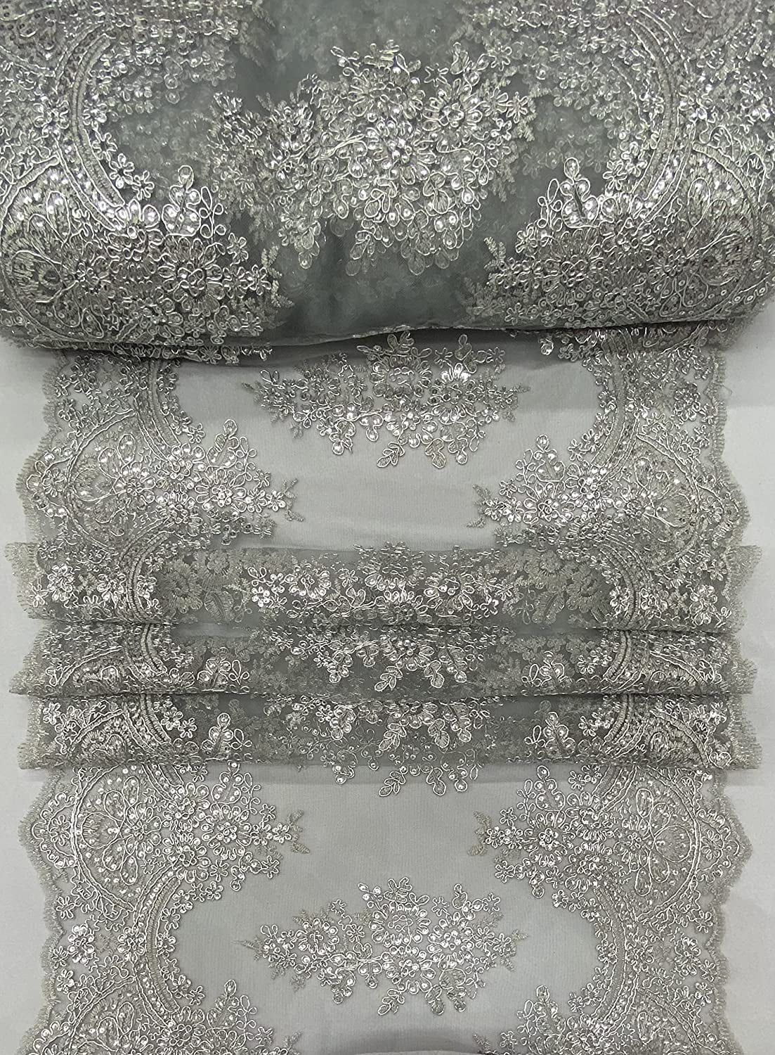 Decorative Silk INC Sequin lace Fabric with Embroideries on mesh (3 ...