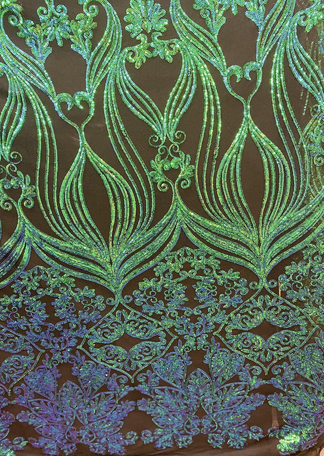 Decorative Silk INc Damask Design Embroidered on Mesh Lace Fabric by ...