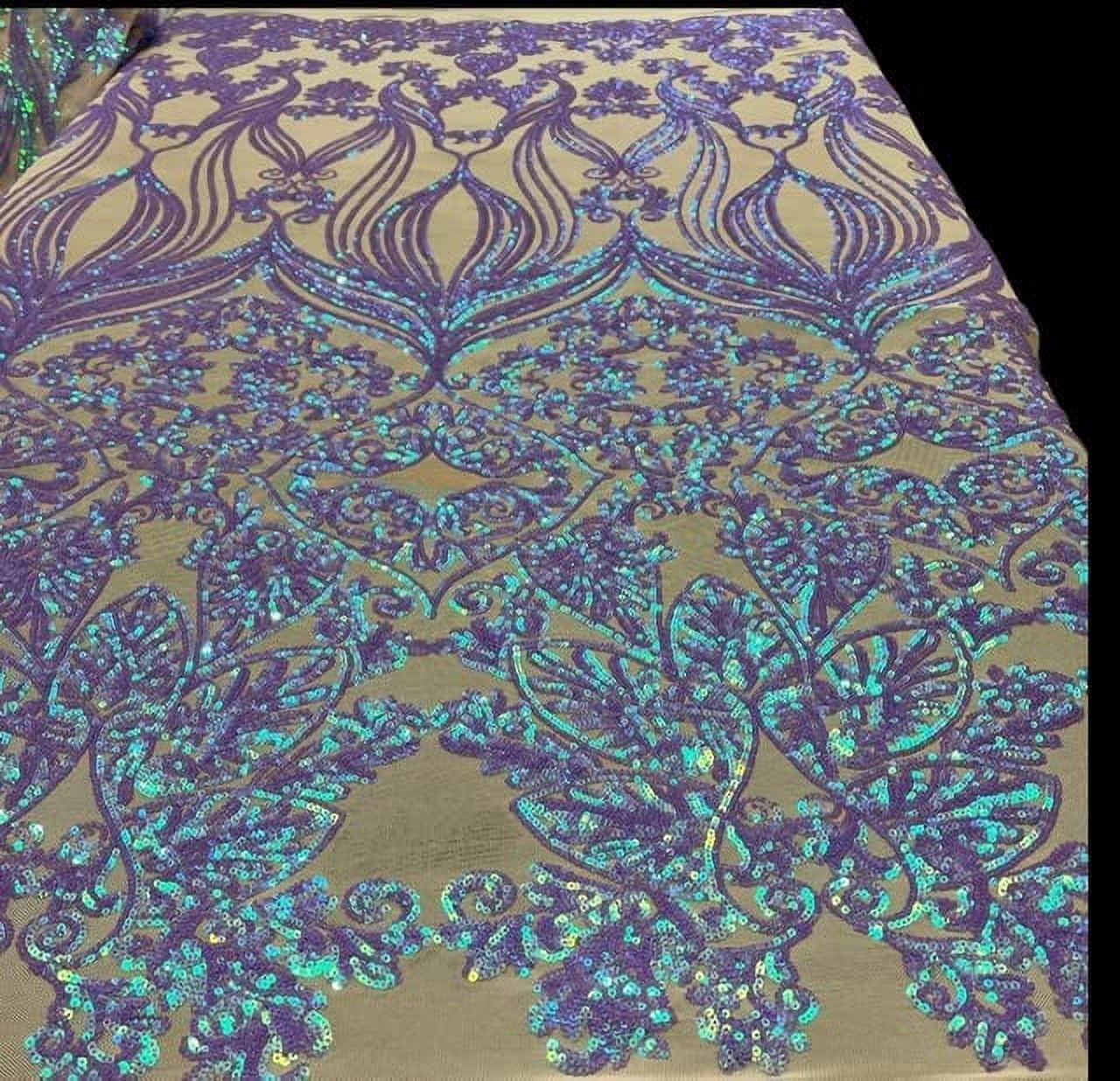 Decorative Silk INc Damask Design Embroidered on Mesh Lace Fabric by ...