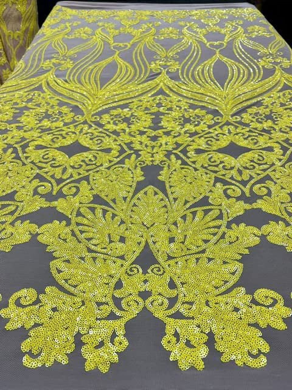 Decorative Silk INc Damask Design Embroidered on Mesh Lace Fabric by ...