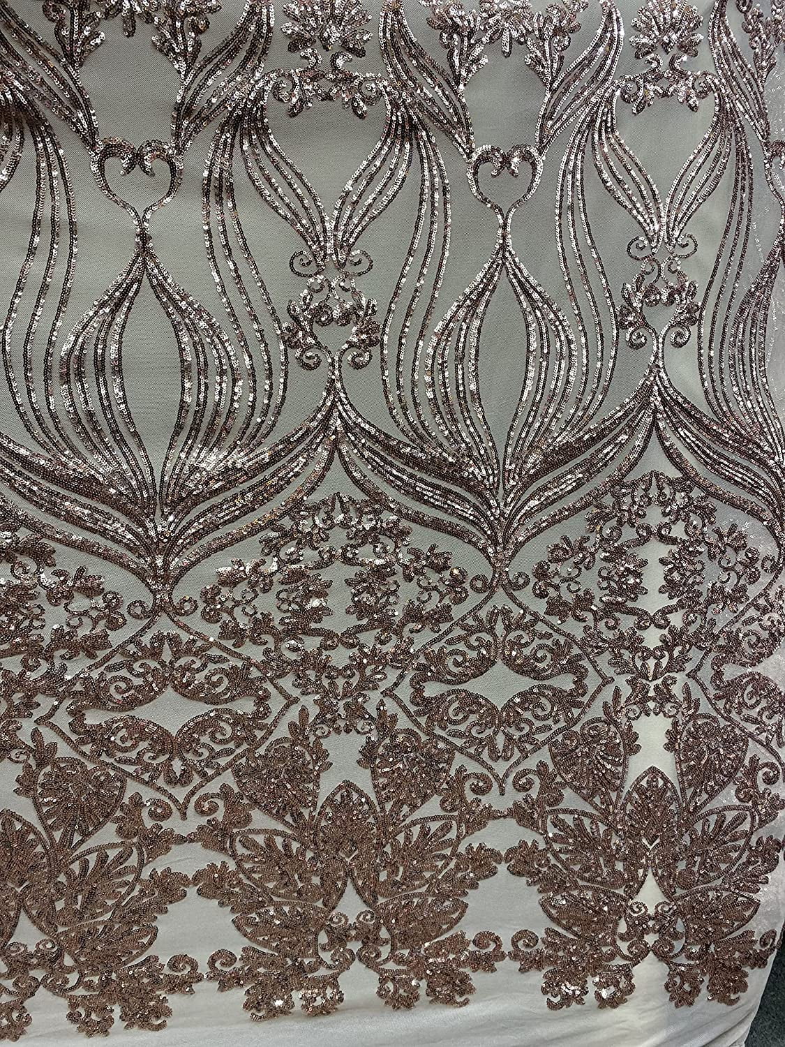 Decorative Silk INc Damask Design Embroidered on Mesh Lace Fabric by ...