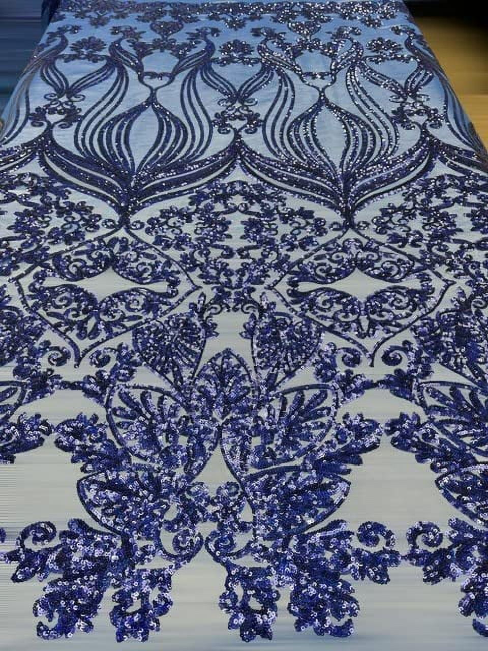 Decorative Silk INc Damask Design Embroidered on Mesh Lace Fabric by ...