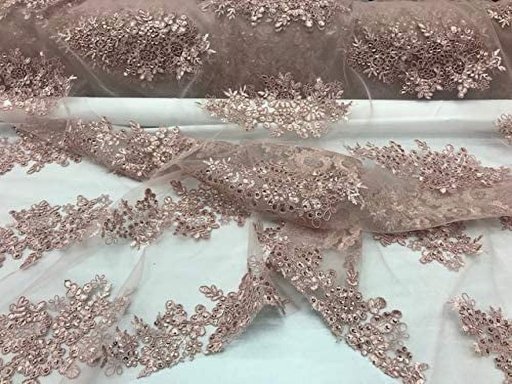 Decorative Silk Inc Sequin lace Fabric with embroderies on mesh (1 Yard ...
