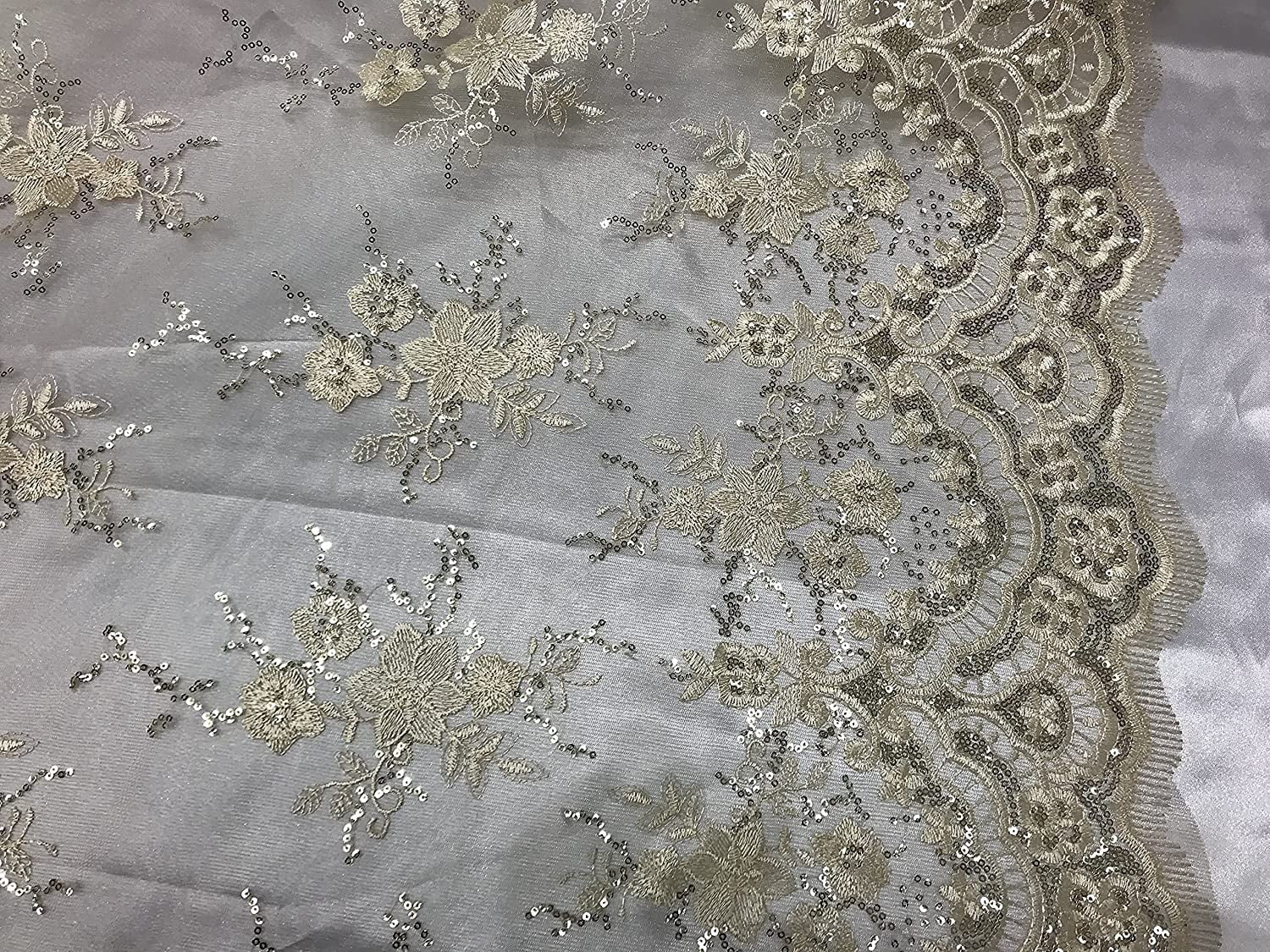 Decorative Silk Inc Sequin lace Fabric with embroderies on mesh VT-011 ...