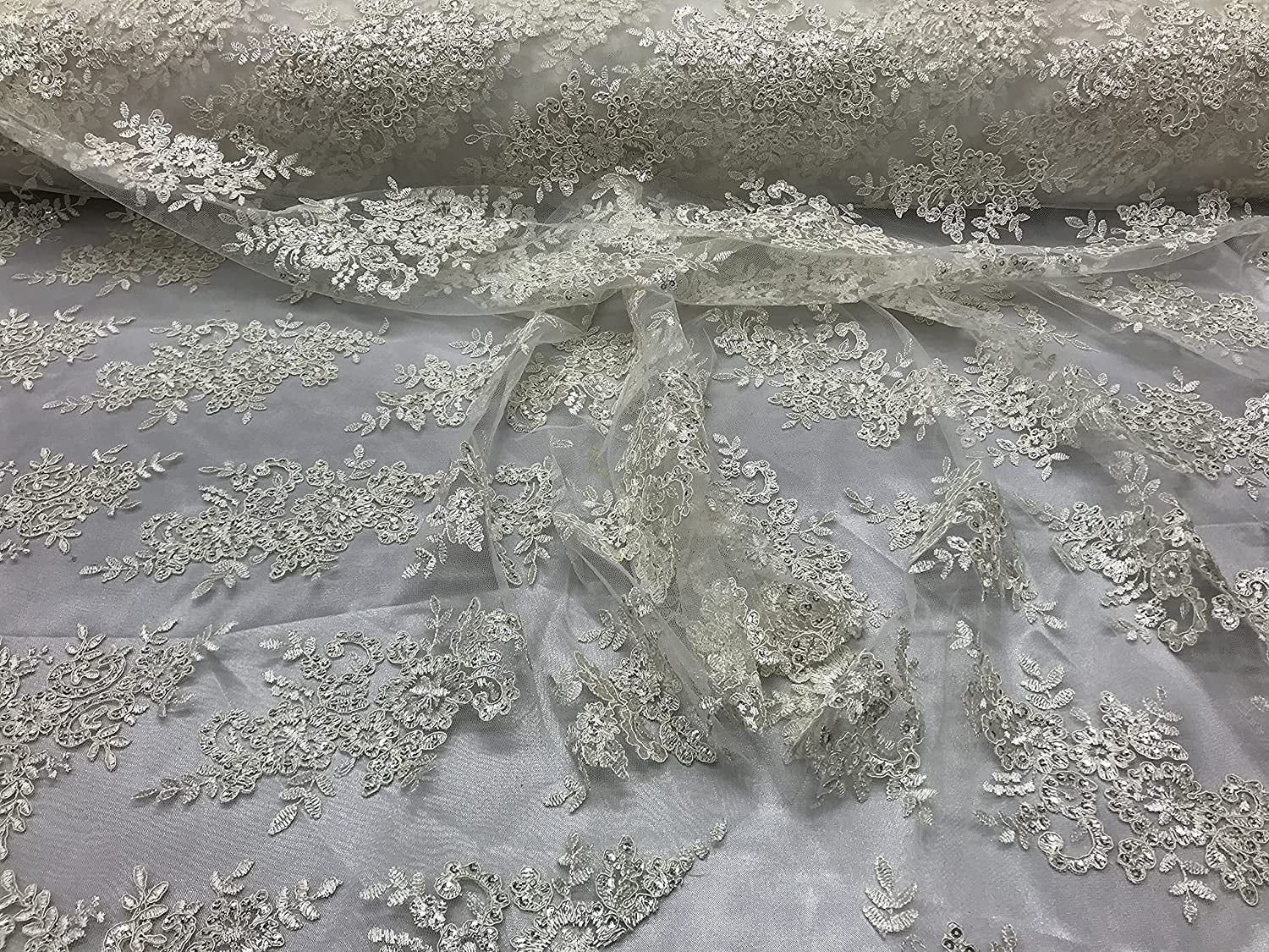 Decorative Silk Sequin lace Fabric with embroderies on mesh VT-012 (1 ...