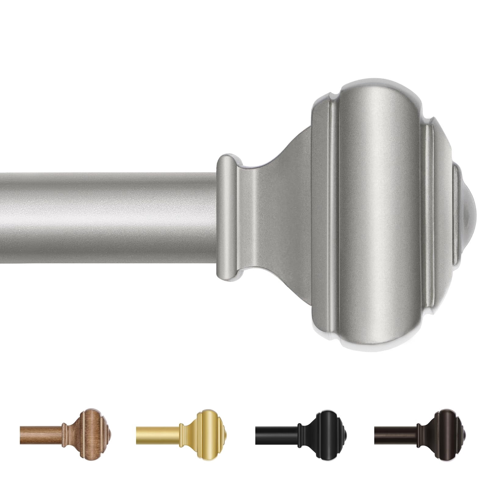 Decorative Single Curtain Rod Set Antique Sliver 66-120" Heavy Duty ...