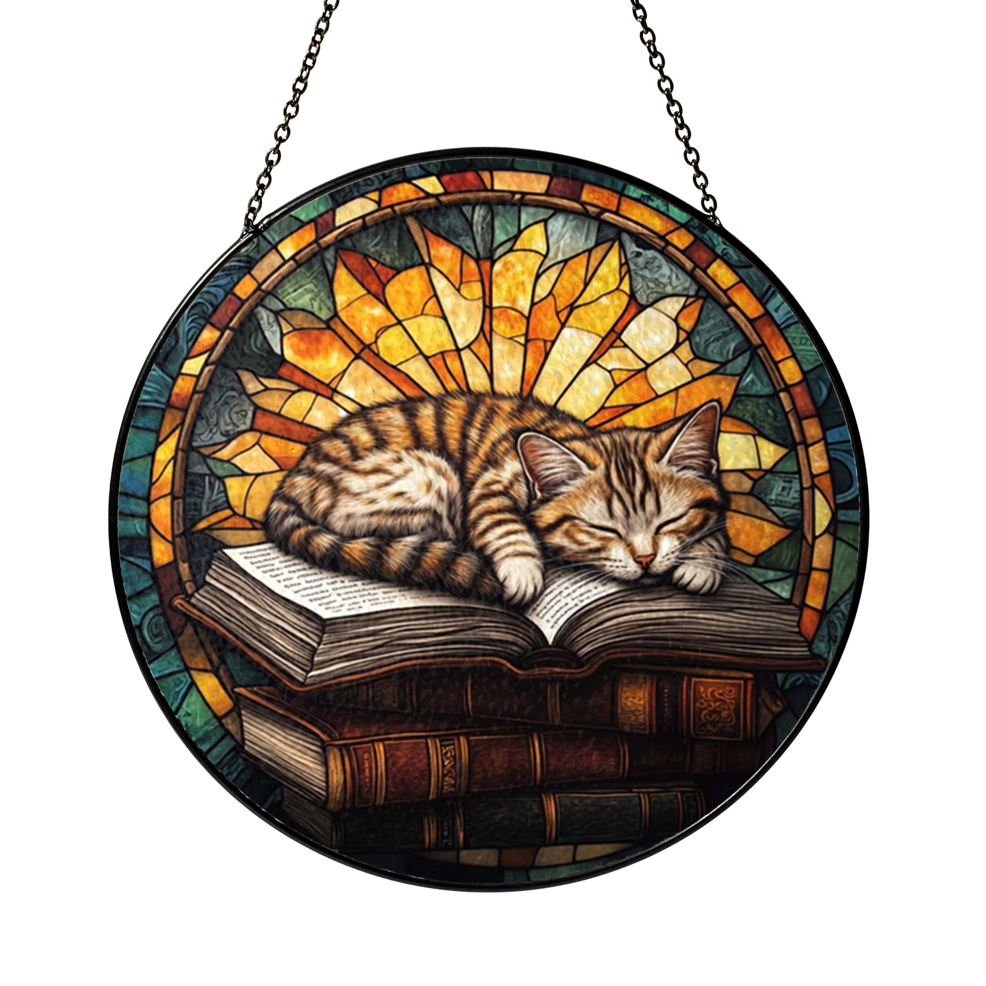 Decorative Sleeping Cat Bookshelf Stained Glass Style Suncatcher Window ...