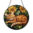 Decorative Sleeping Cat Sunflower Stained Glass Suncatcher, Window Art ...