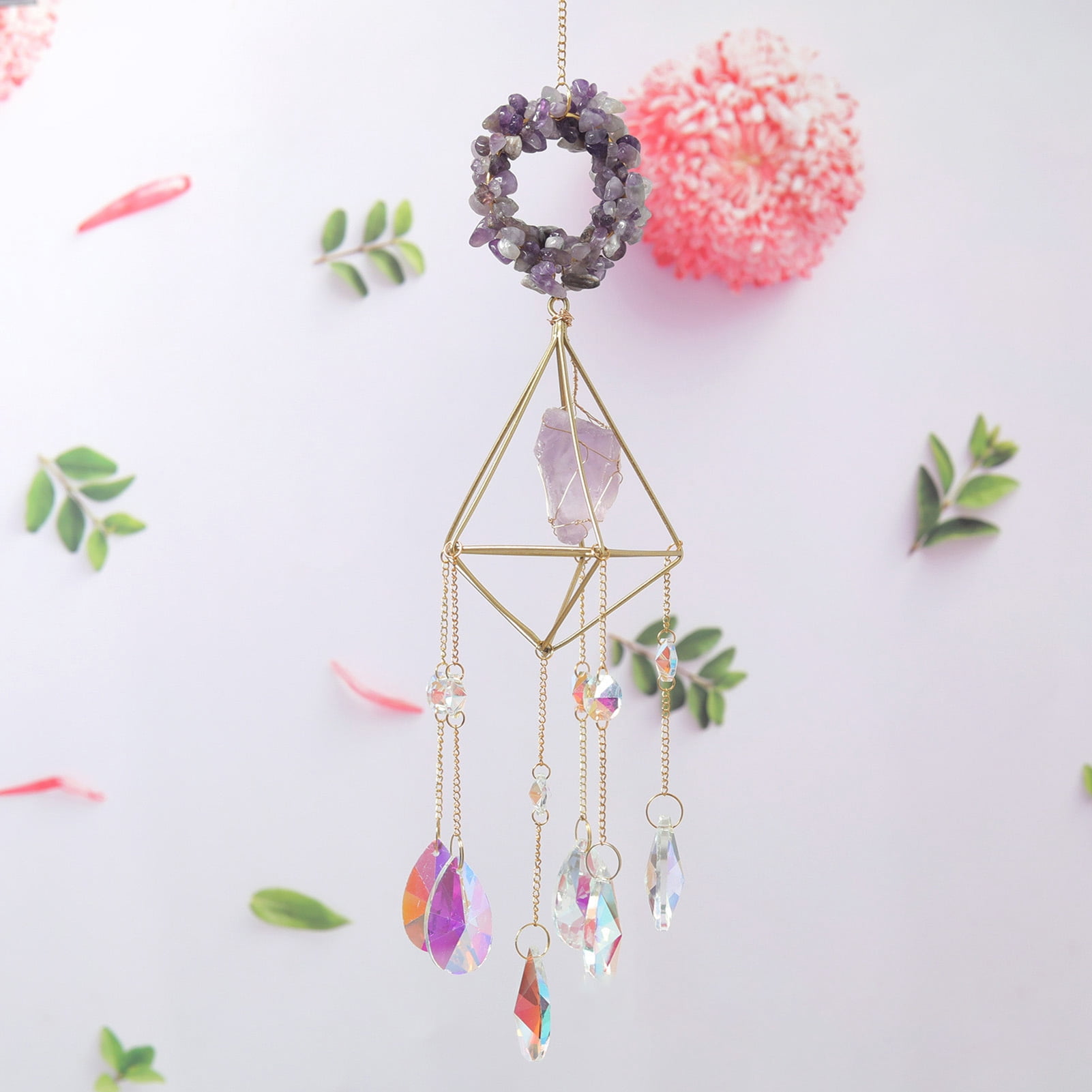 Decorative Sparkling Faux Crystal Wind Chime Pendant Elegant Hangable ...