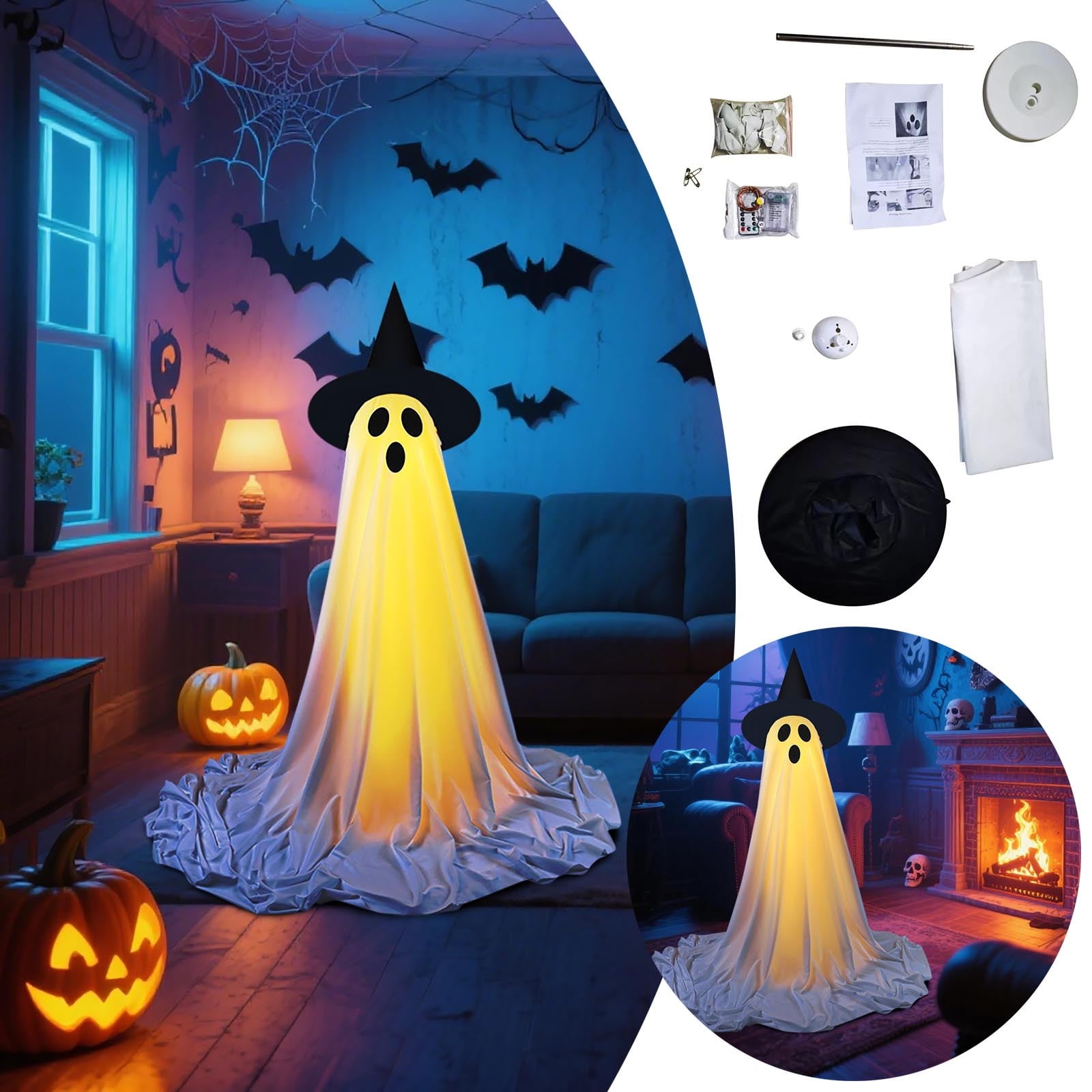 Decorative Spooky Ghost Lamp With Hat,USB Powered Remote Control String ...