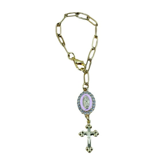 Decorative Steering Wheel Rosary Charm with Religious Design and Gold ...
