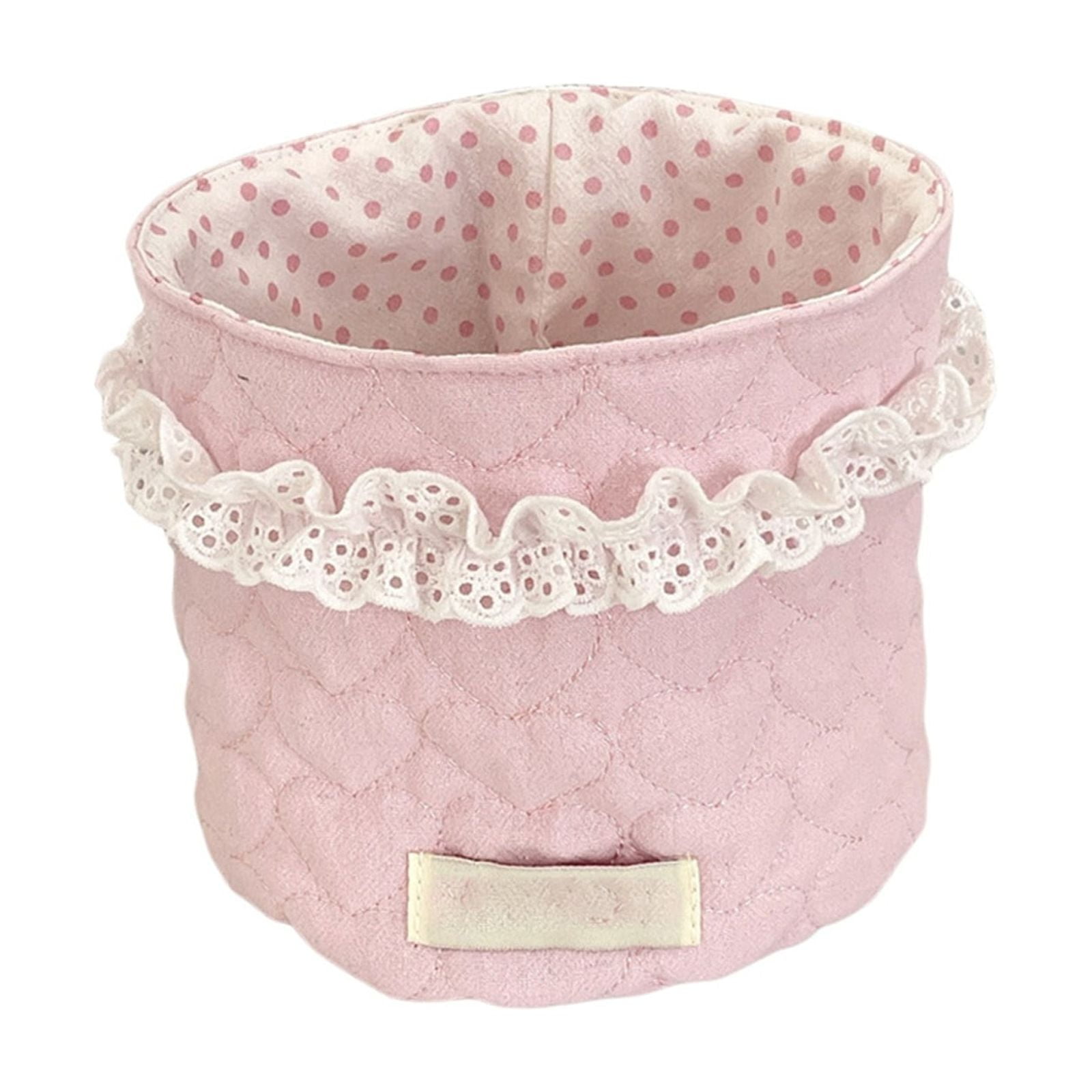 Decorative Storage Basket, Quilted Fabric Desk Organizer with Lace Trim ...