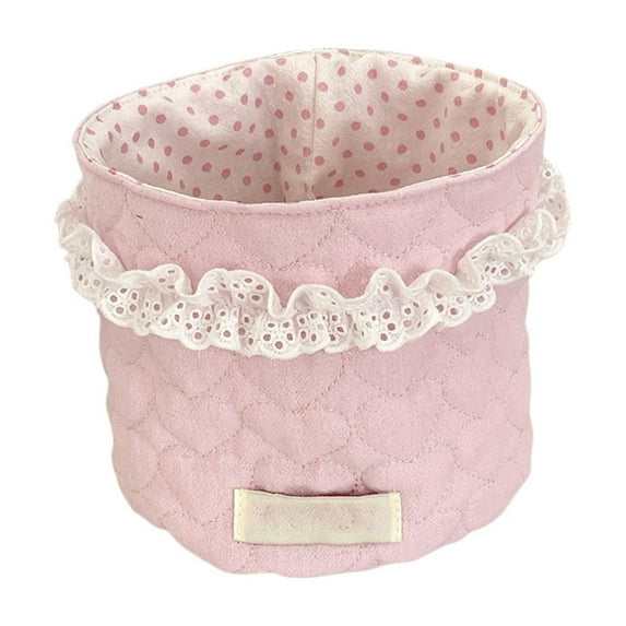 Decorative Storage Basket, Quilted Fabric Desk Organizer with Lace Trim ...